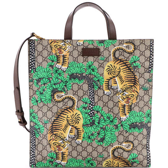 Gucci | Bags | Gucci Tall Convertible Soft Open Tote Bengal Print Gg ...